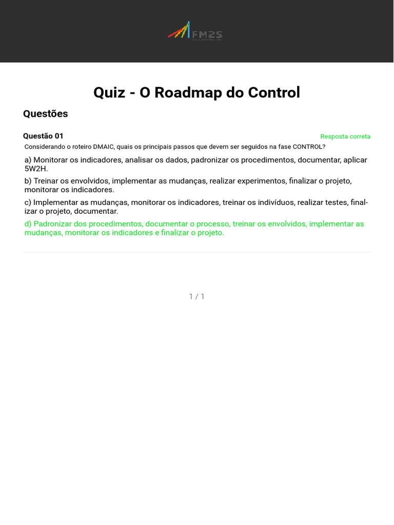 Quiz - O Roadmap Do Control | PDF