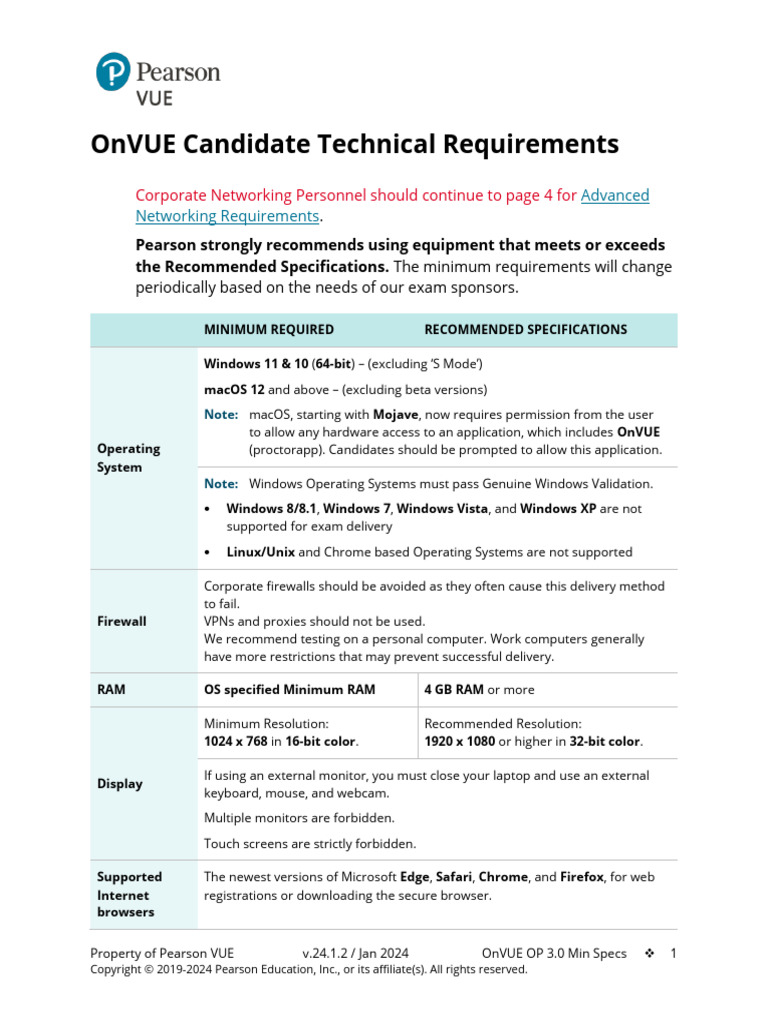 OnVUE Technical Requirements | PDF | Microsoft Windows | Computer Network