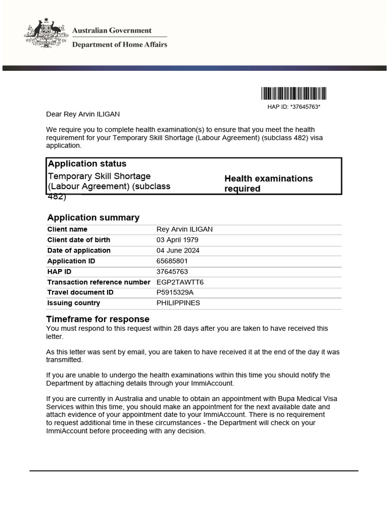 Request For Health Examinations - Iligan Rey Arvin | PDF | Travel Visa