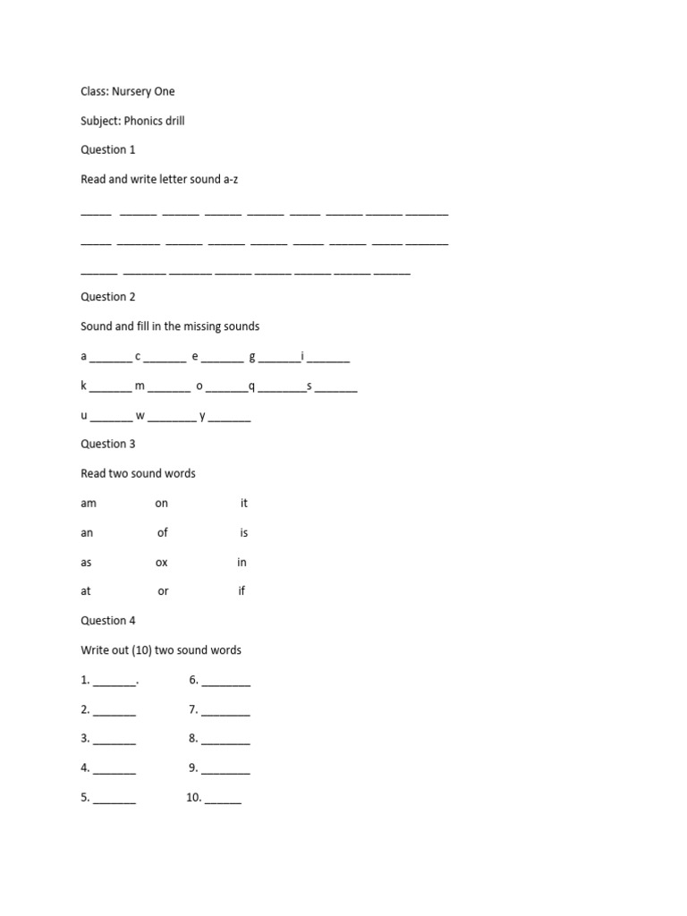 Nursery One Questions | PDF | Language Arts & Discipline