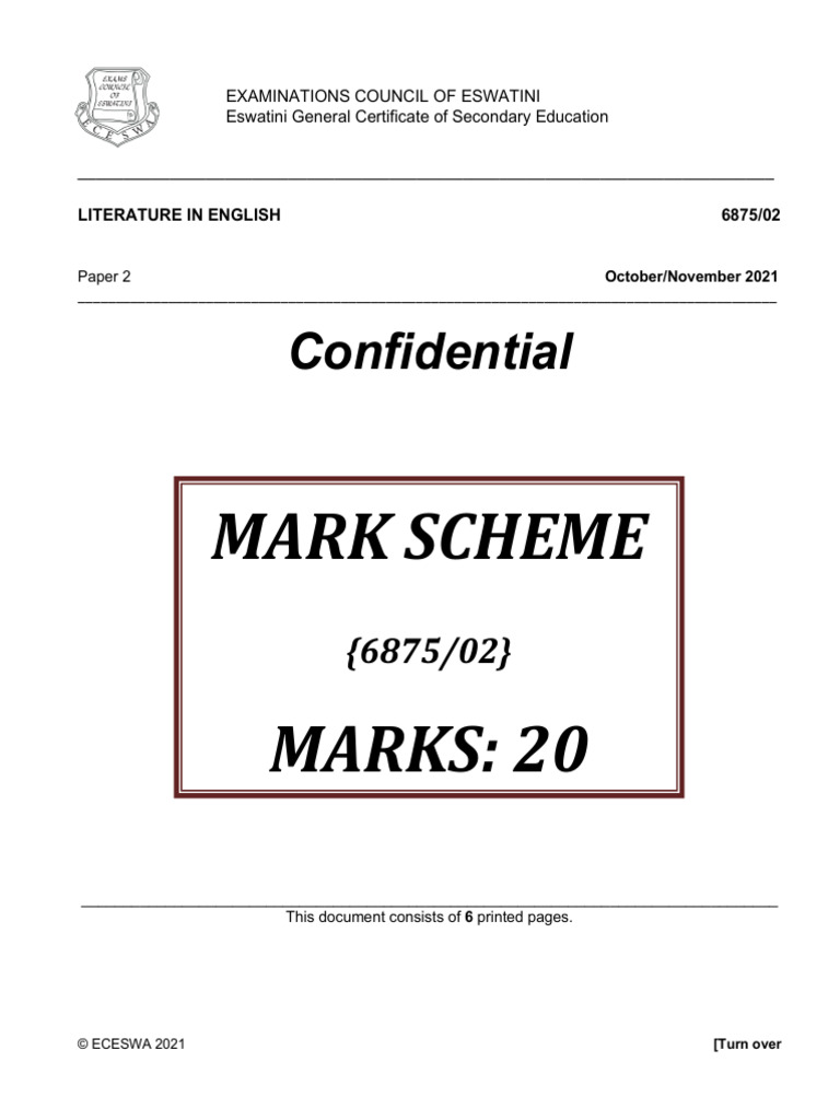 EGCSE Literature in English Specimen 2021 - 2021 Mark Scheme Paper 2 ...