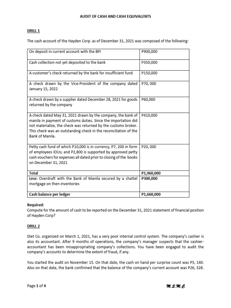 Cash Audit for Financial Analysts | PDF | Banks | Transaction Account
