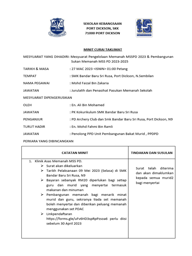 Format Minit Curai Memanah 2023 | PDF
