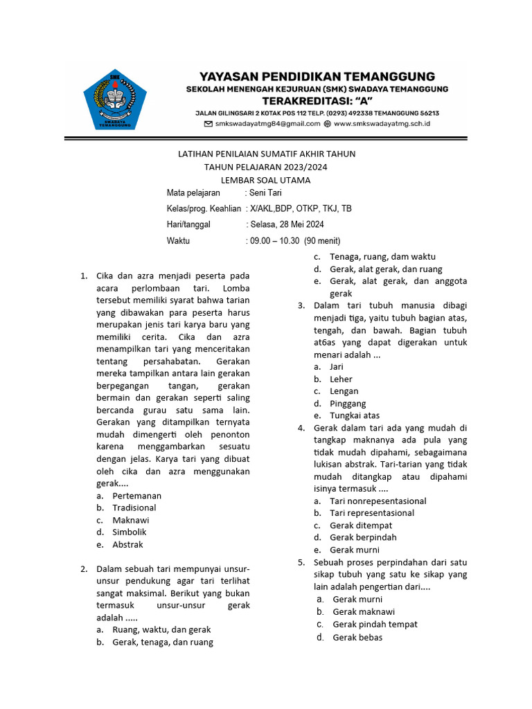 Latihan Penilaian Sumatif Akhir Tahun | PDF | Seni