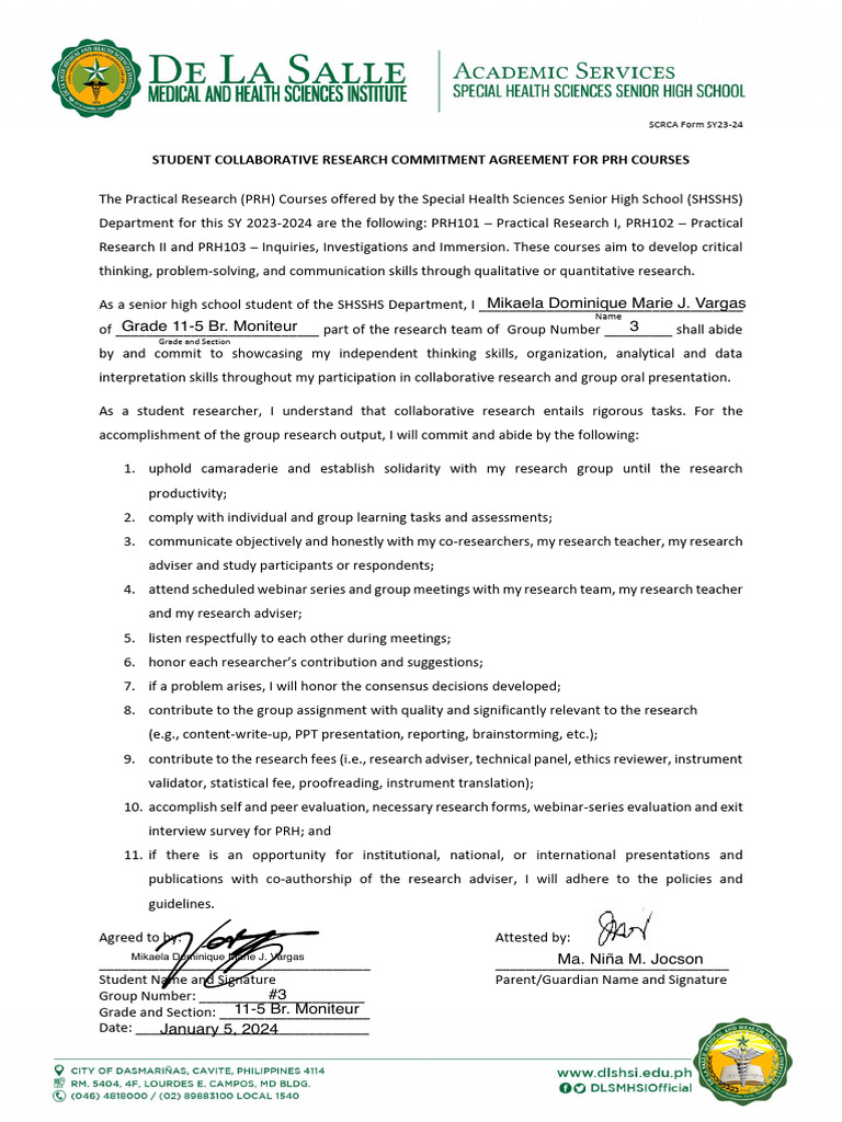 Student Research Commitment Agreement | PDF | Evaluation | Procedural ...