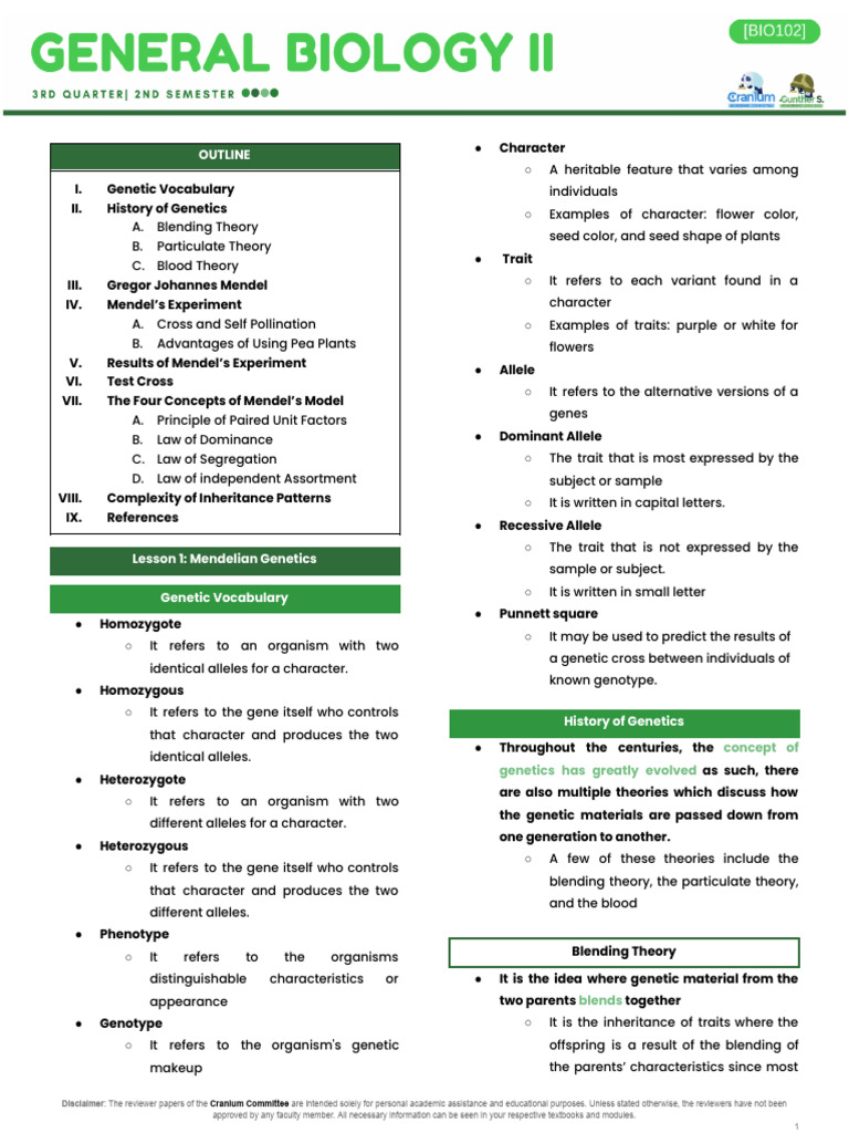 (CRNM) Bio102 - Reviewer | PDF | Dominance (Genetics) | Allele