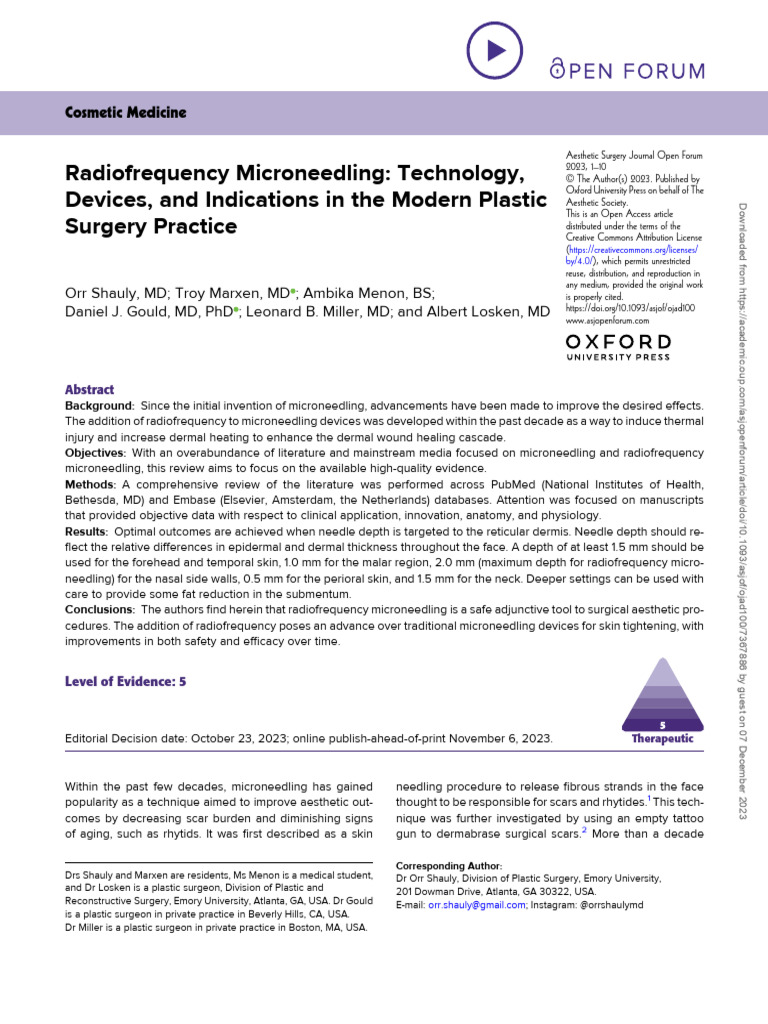 Radiofrequency Microneedling Technology Devices An | PDF | Scar ...
