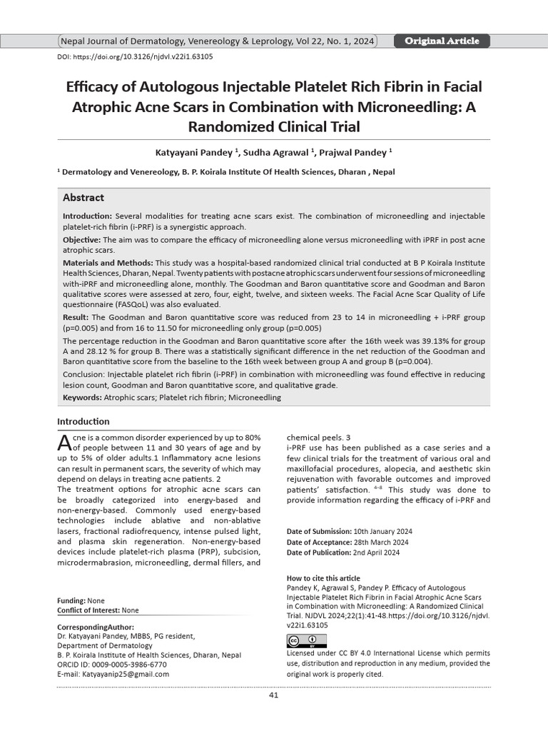 Efficacy of Autologous Injectable Platelet Rich Fi | PDF | Medical ...