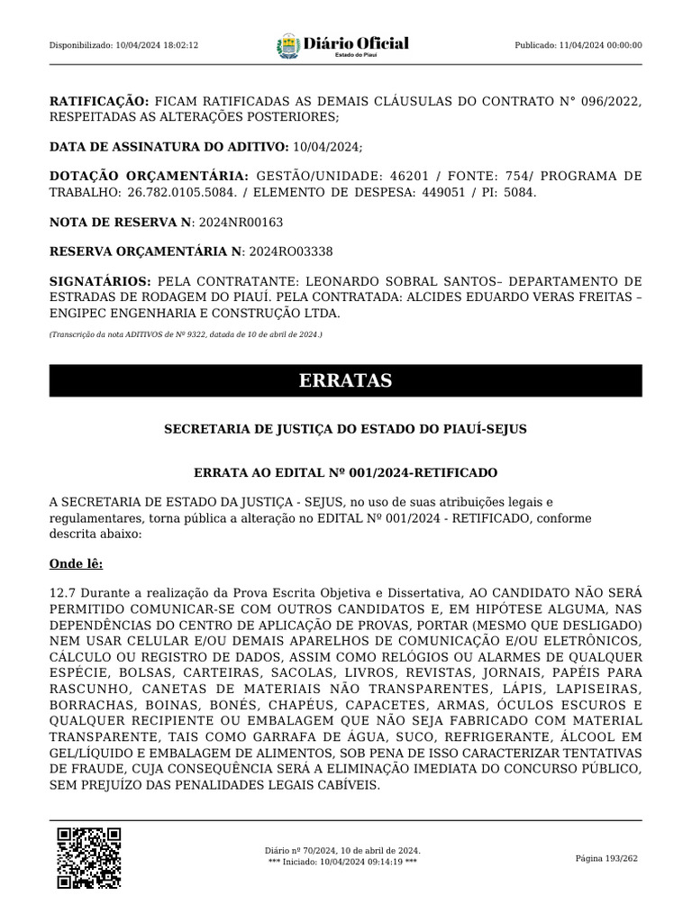 Publicacao de Errata de Edital 01 No Doe | PDF