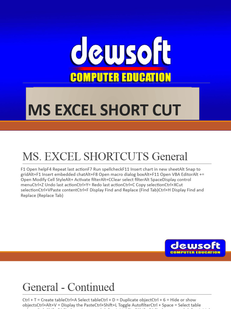 Ms Excel Short Cut | PDF | Microsoft Excel | Microsoft Windows