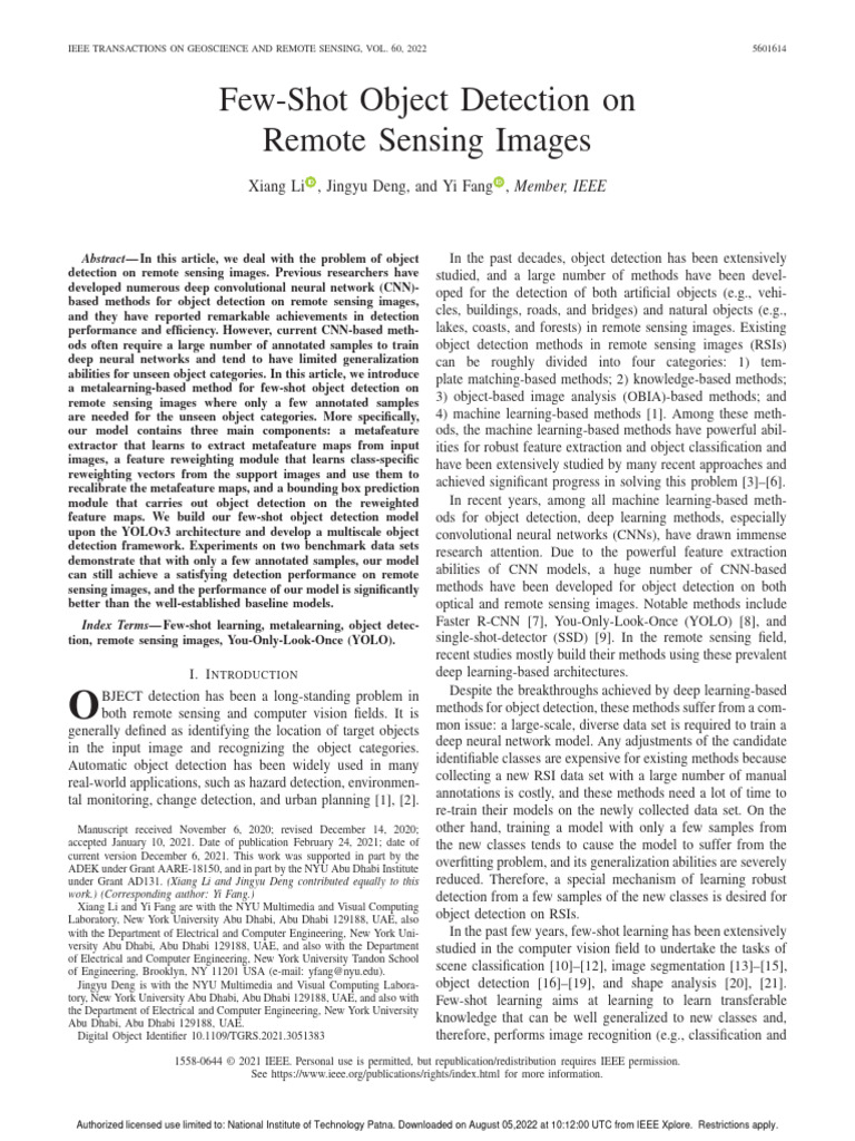 Few Shot Object Detection On Remote Sensing Images Download Free Pdf