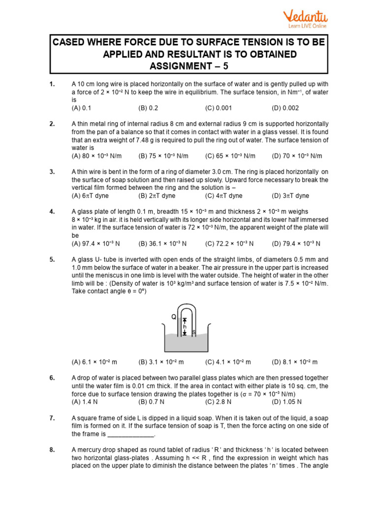Cased where force due to surface tension is to be applied and resultant ...