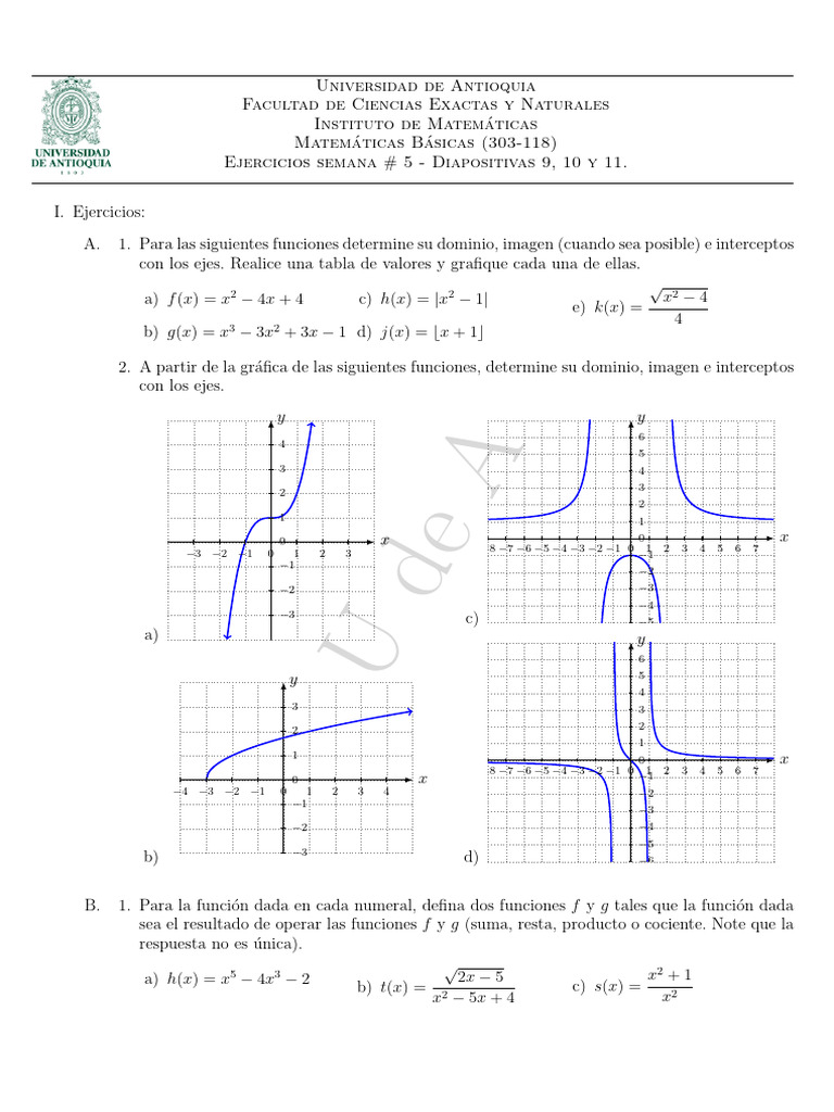 Ejercicios Semana5 D9D10D11 | PDF | Función (Matemáticas) | Matemáticas