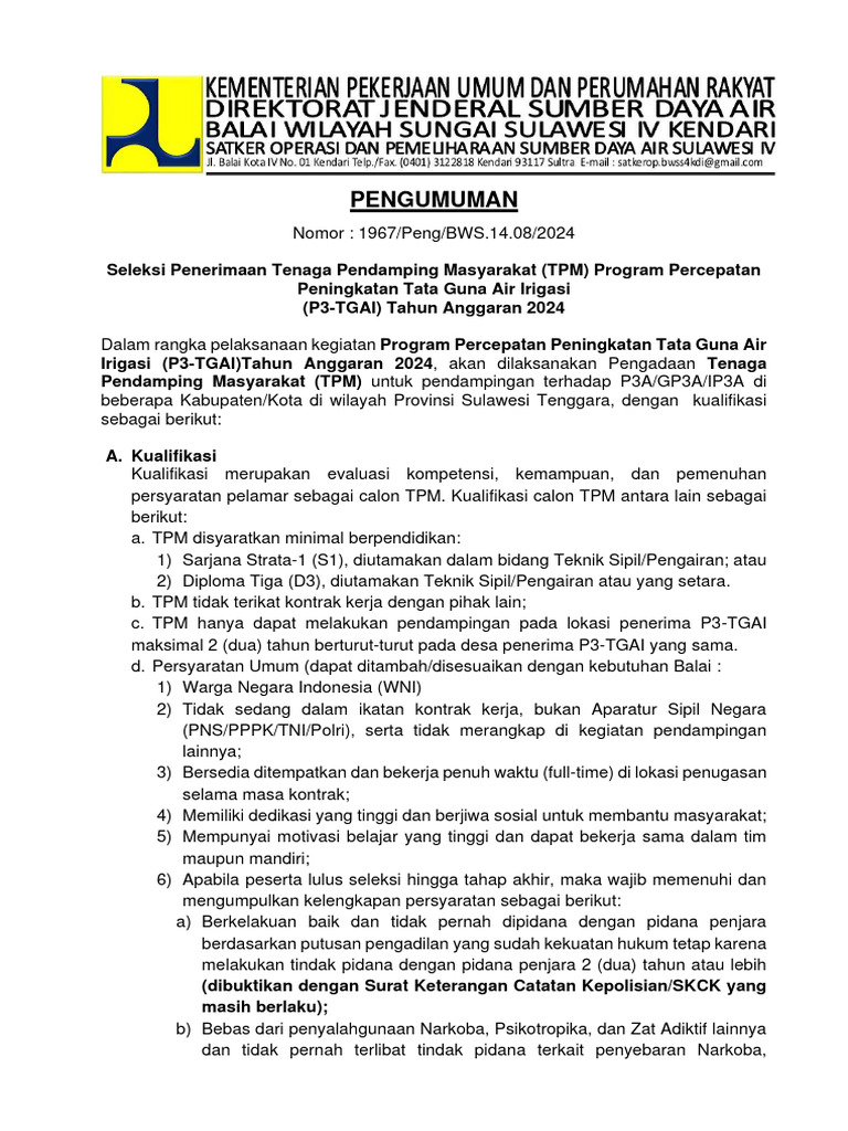 Kualifikasi Dan Berkas Pendaftaran TPM 2024 | PDF