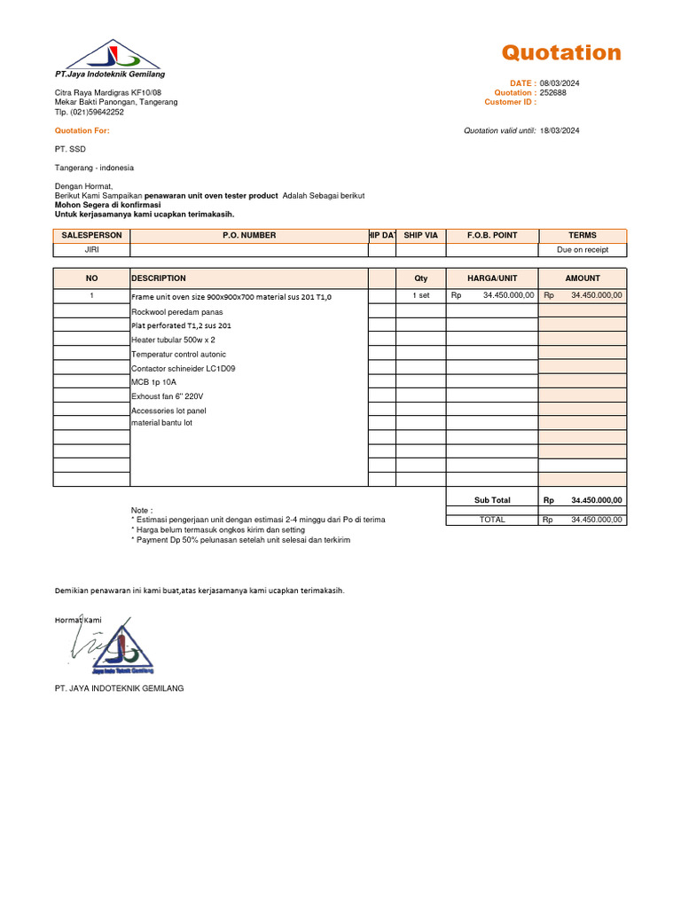 Quotation: Date: Quotation: Customer ID | PDF