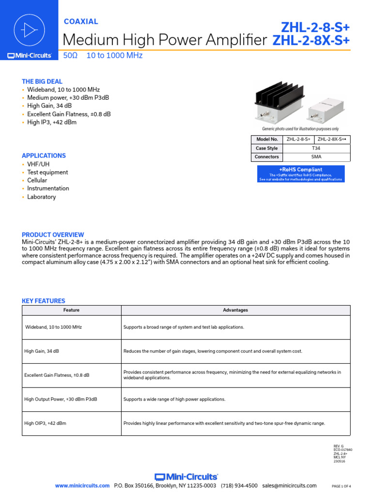 ZHL-2-8-S+ (3) AMP | PDF | Amplifier | Electronic Engineering