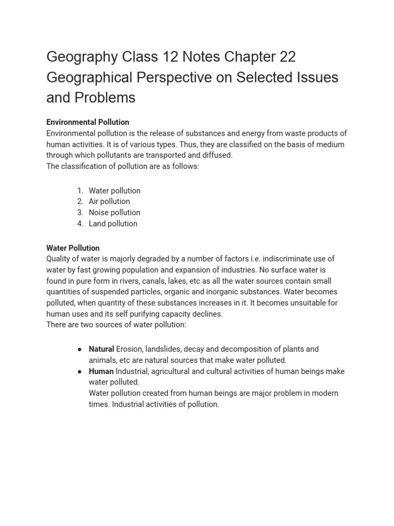 Chapter 12 Geographical Perspective on Selected Issues and Problems ...