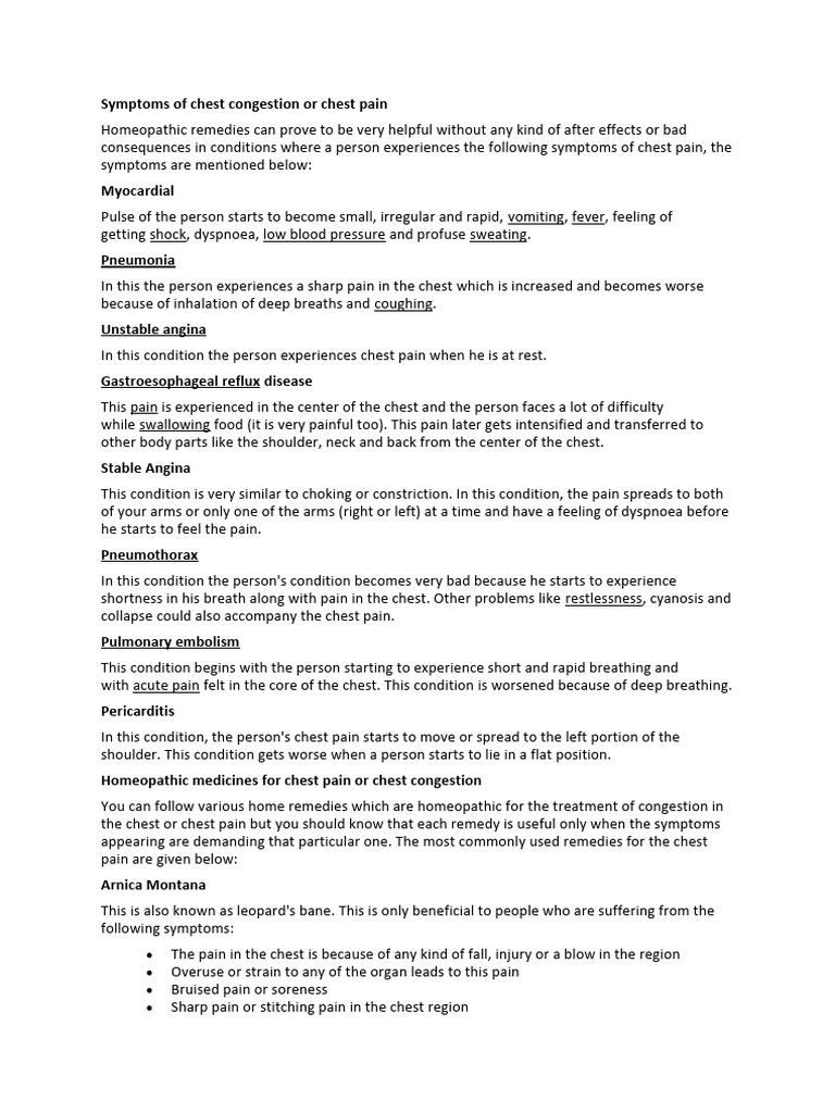 Homeopathic Treatment For Chest Pain | PDF | Thorax | Diseases And ...