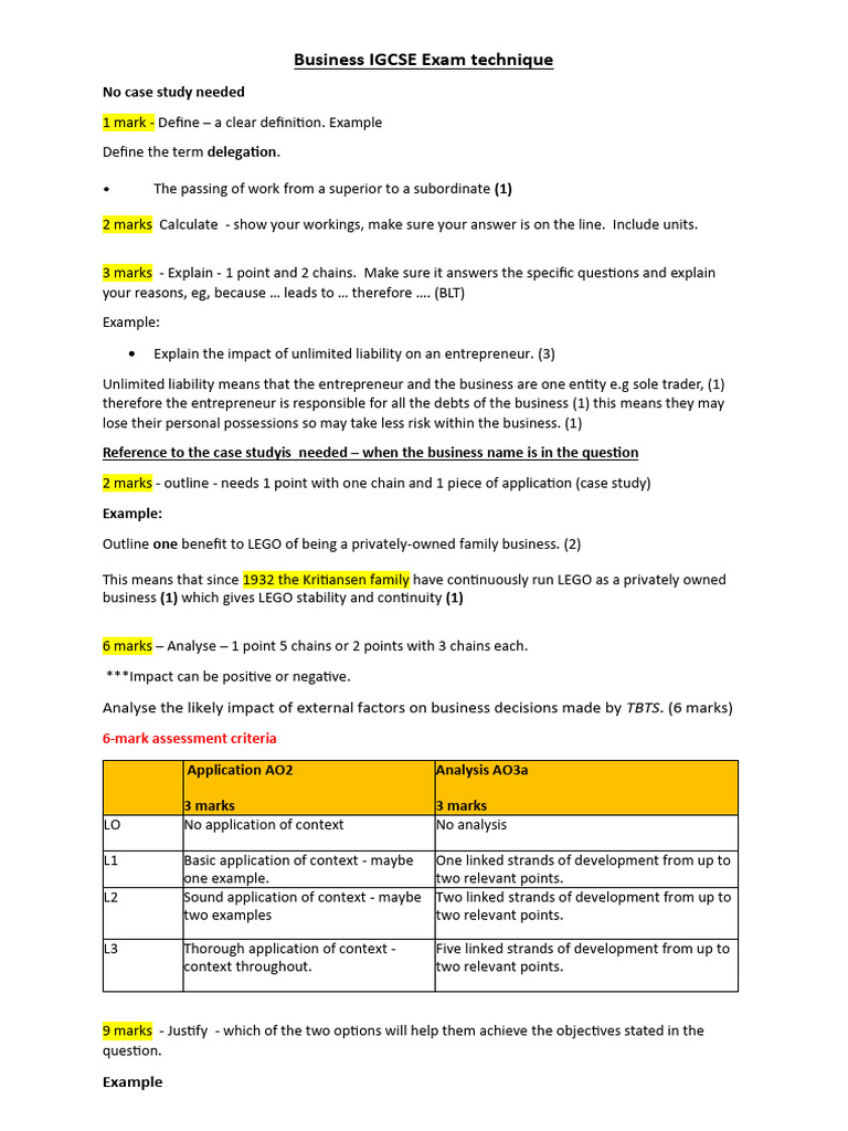 IGCSE Business Exam Techniques Guide | PDF | Evaluation | Knowledge