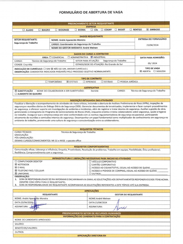 Formulário de Abertura de Vaga | PDF