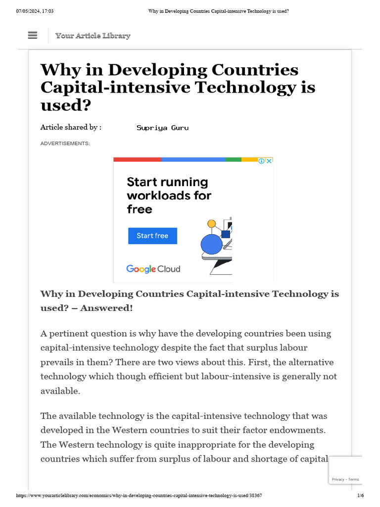 Why in Developing Countries Capital-Intensive Technology Is Used | PDF ...