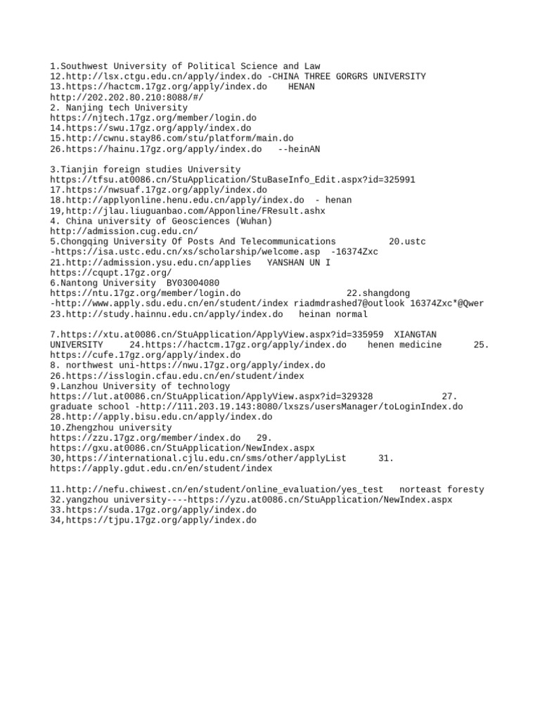 MSC Application Uni List | PDF