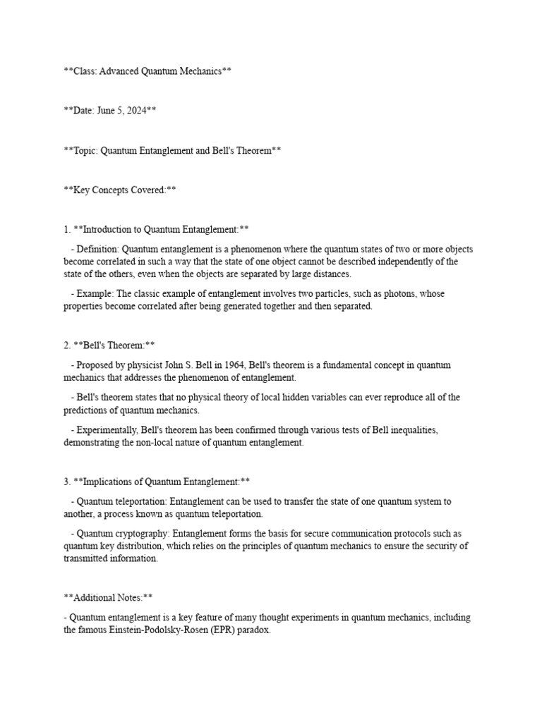 Quantum Entanglement & Bell's Theorem | PDF | Science & Mathematics