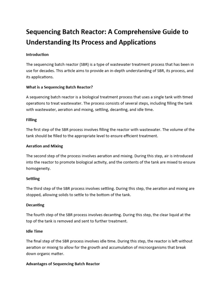 Sequencing Batch Reactor | PDF | Sewage Treatment | Chemical Engineering