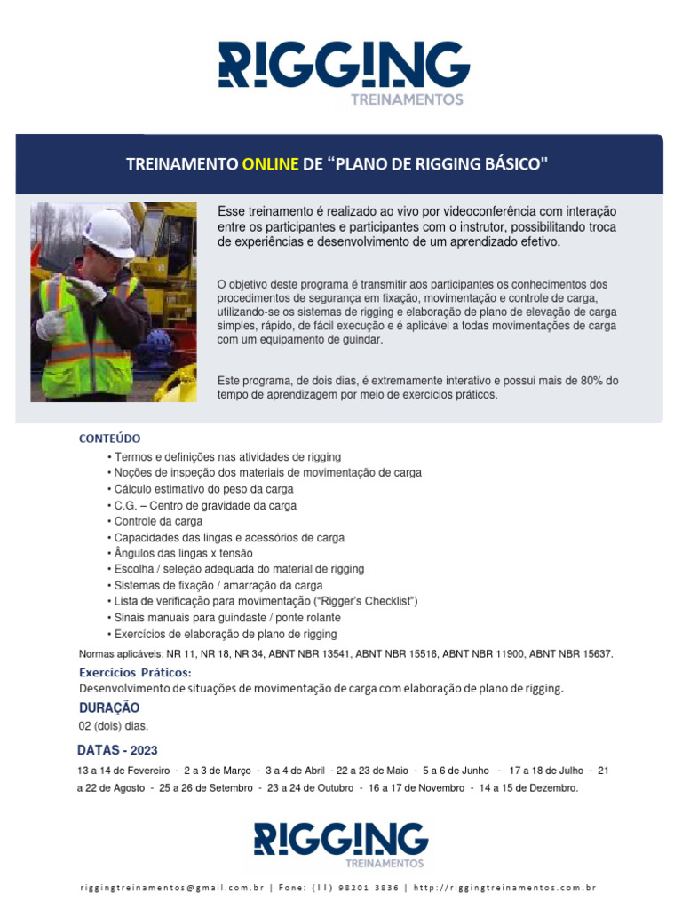 Plano De Rigging Básico Online 2023 Pdf