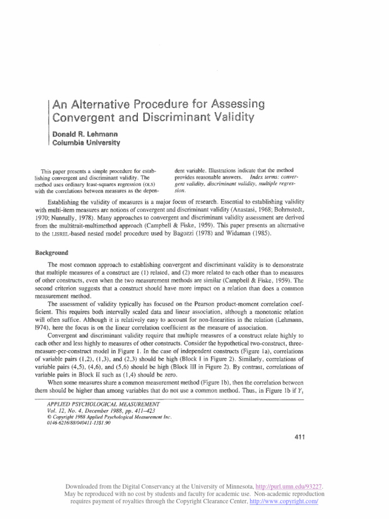 Convergent and Discriminant Validity | PDF | Factor Analysis | Validity (Statistics)