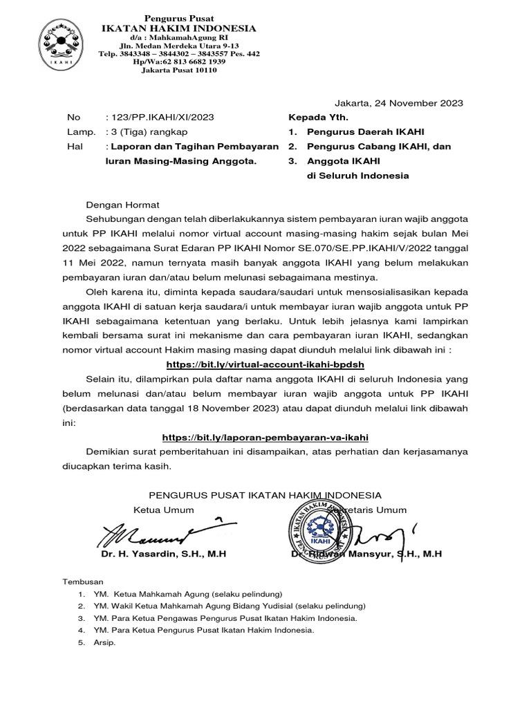 Tagihan Iuran Virtual Account IKAHI | PDF