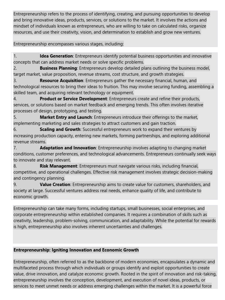 ENTREPRENEURSHIP | PDF | Entrepreneurship | Innovation ENTREPRENEURSHIP | PDF | Entrepreneurship | Innovation