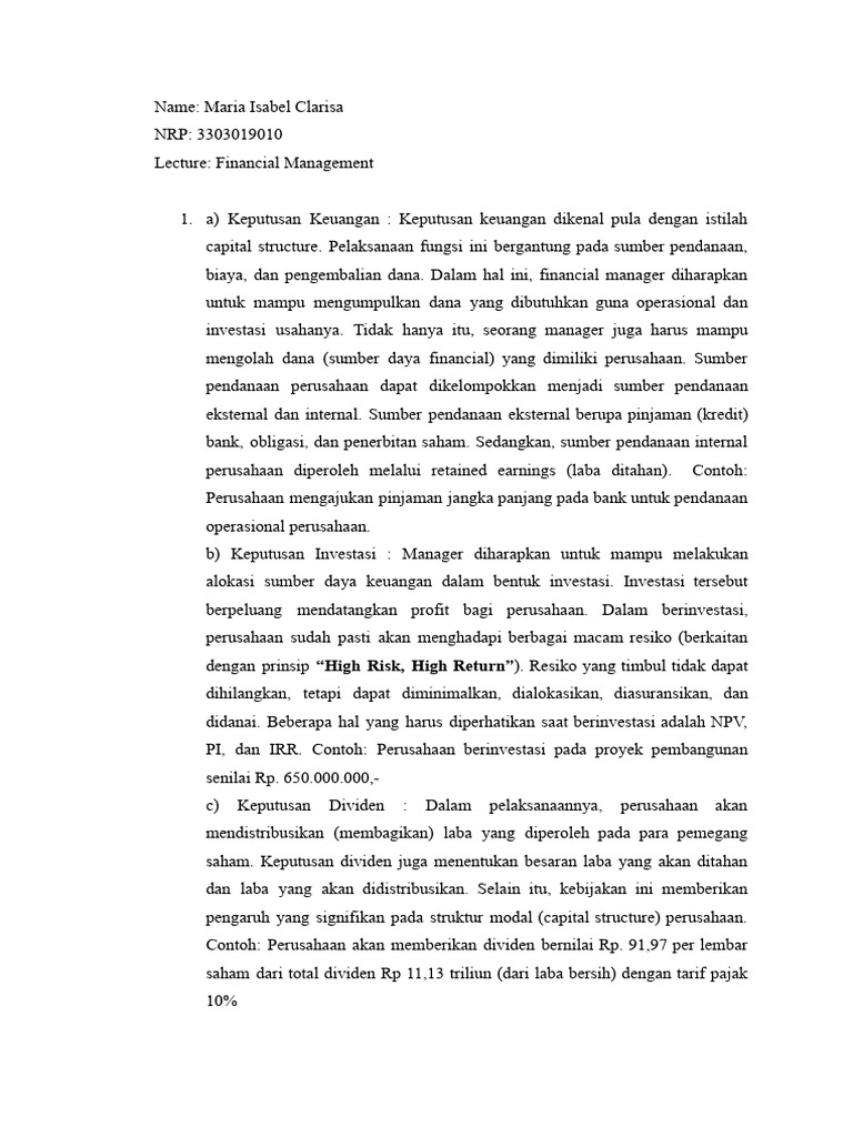 Financial Management Assignment | PDF