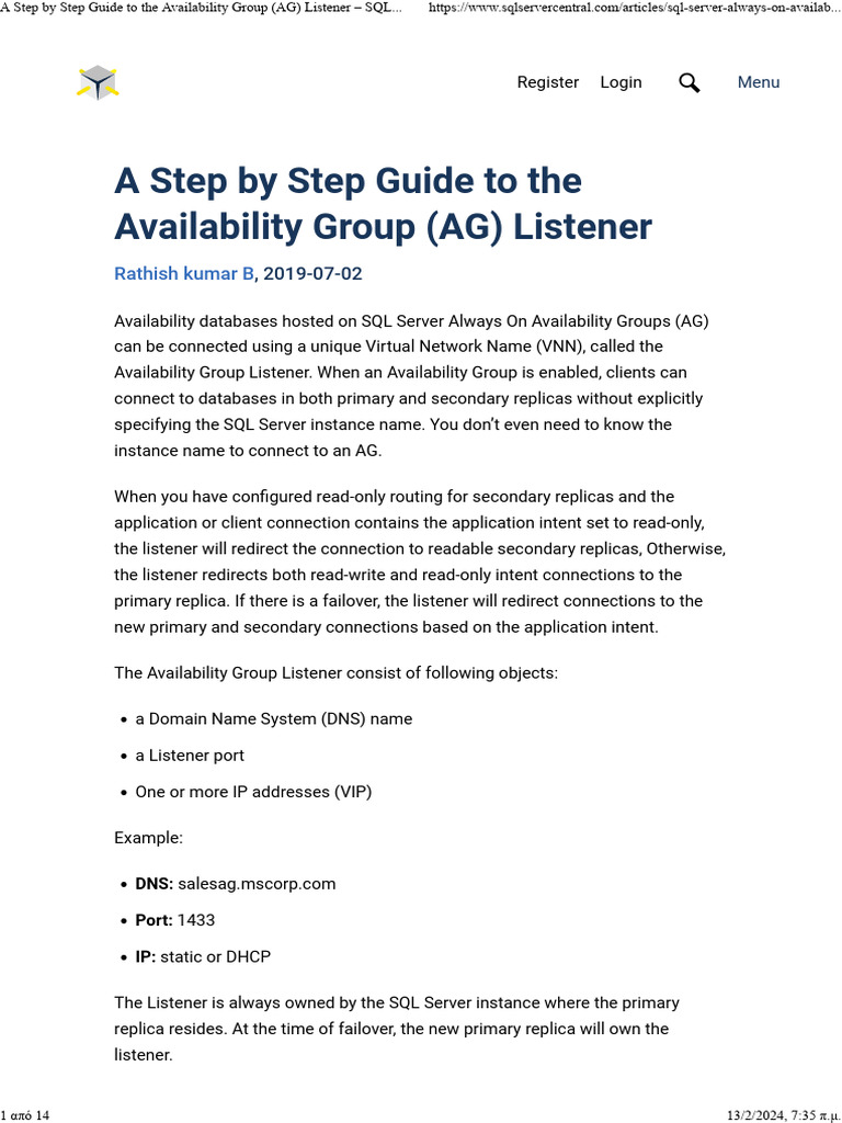 A Step by Step Guide to the Availability Group (AG) Listener ... A Step by Step Guide to the Availability Group (AG) Listener ...