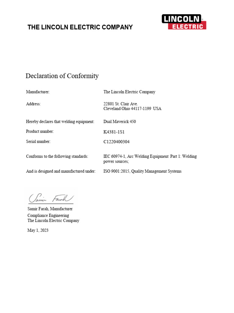 Dual Maverick 450 Certification Letter | PDF