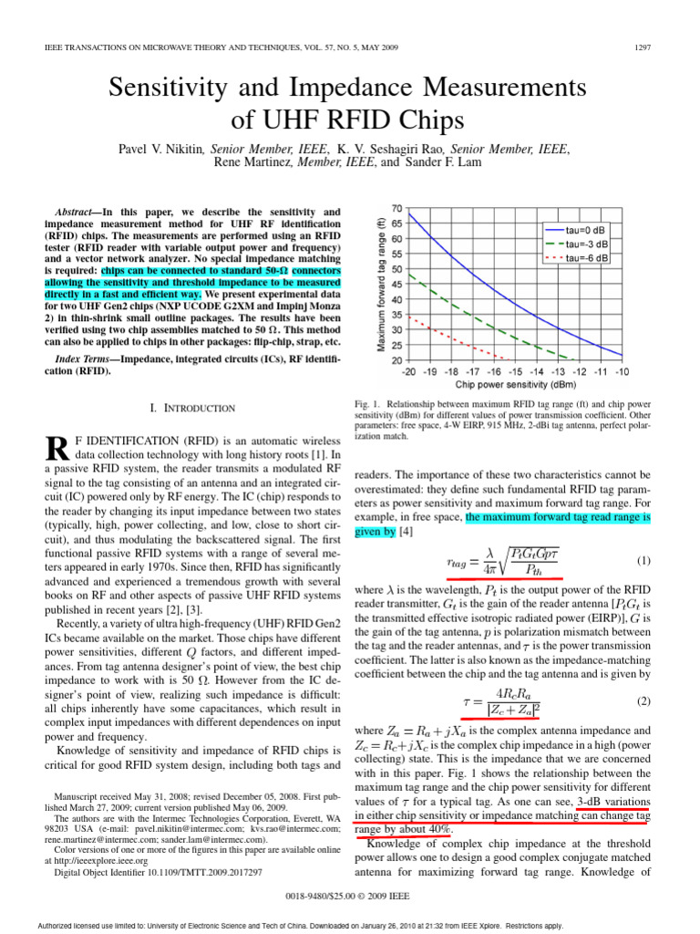 UHF RFID Chip Sensitivity Analysis | PDF | Radio Frequency ...