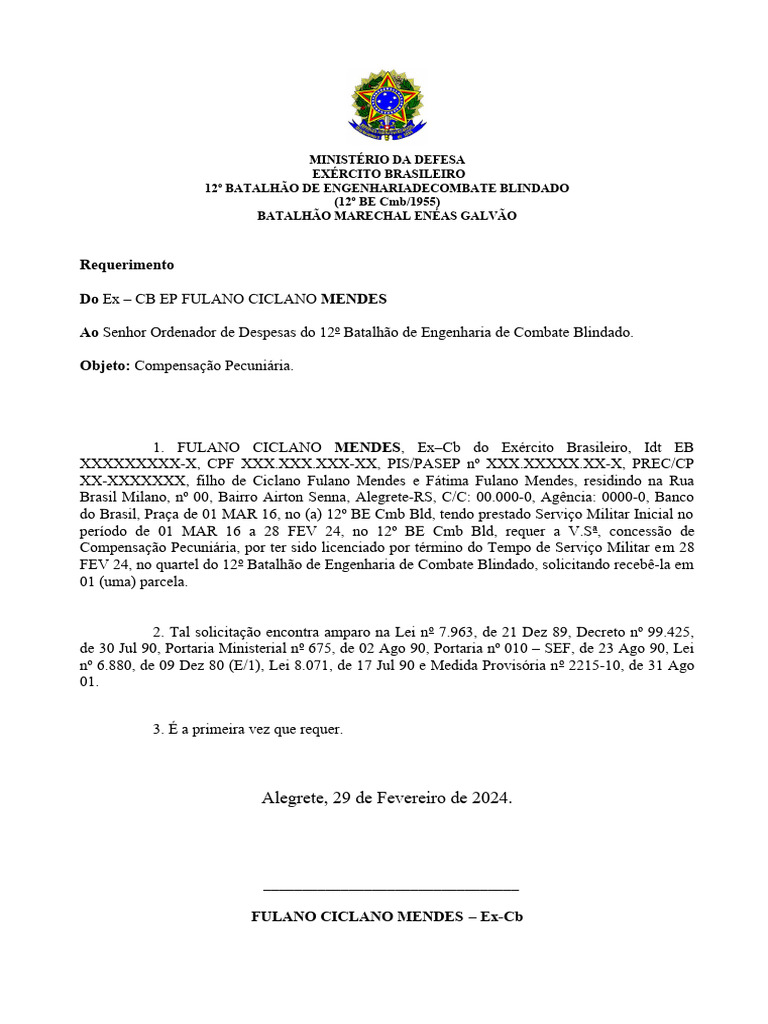 MODELO PECUNIÁRIA CORRETO | PDF