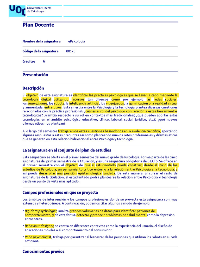 Plan docente | Descargar gratis PDF | Sicología | Evaluación