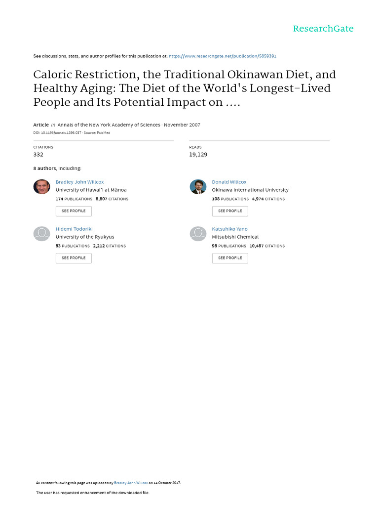 Caloric Restriction, the Traditional Okinawan Diet, and Healthy Aging ...