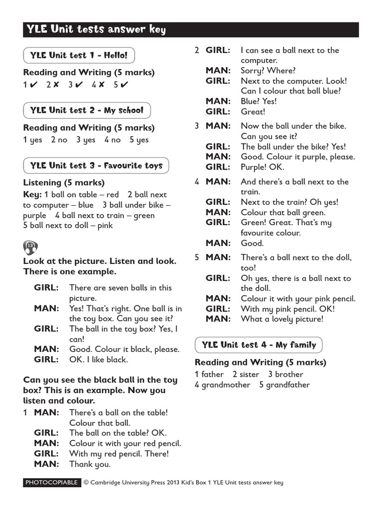 YLE Tests Answer Key | PDF | Toys