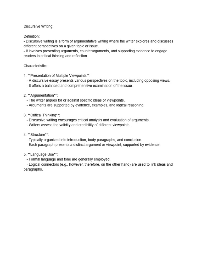 Discursive Writing - Notes | PDF | Argument | Essays
