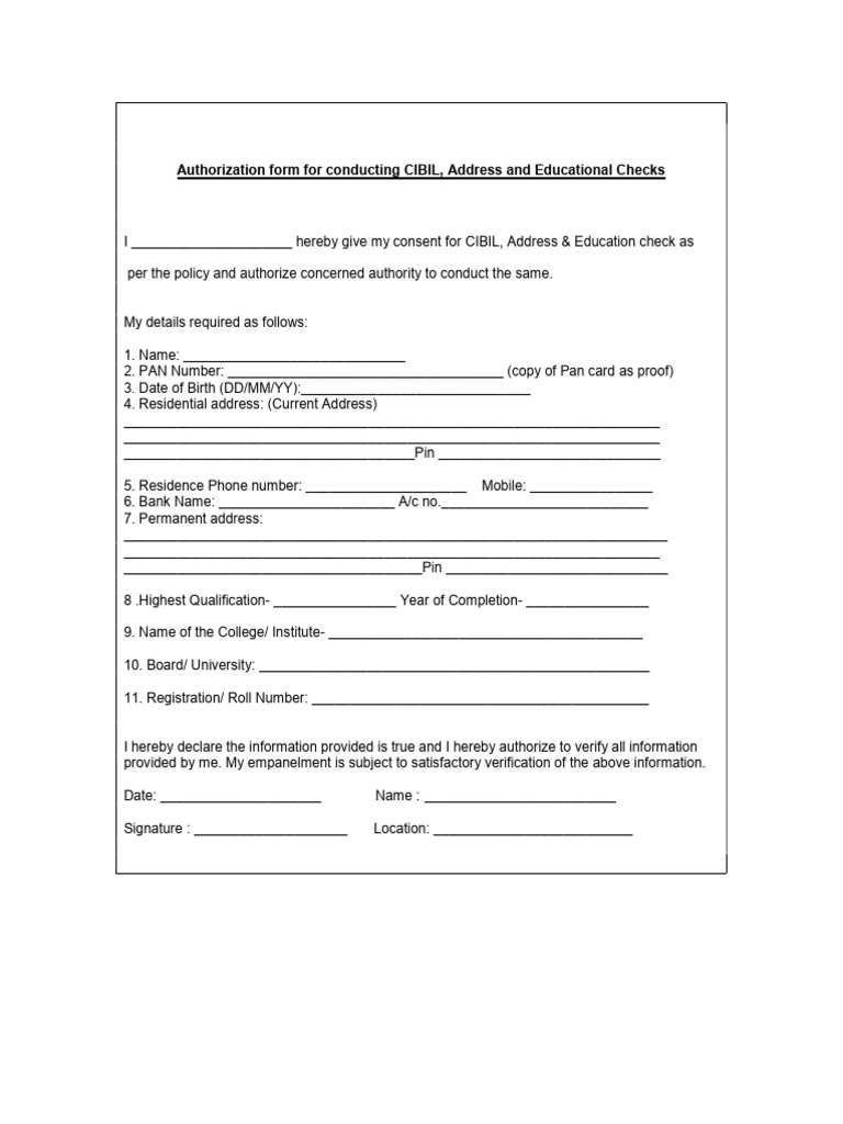 Cibil Consent Form | PDF