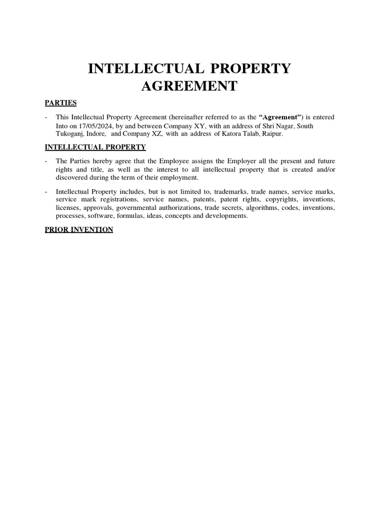 Intellectual PropertyRights Agreement | PDF | Intellectual Property ...
