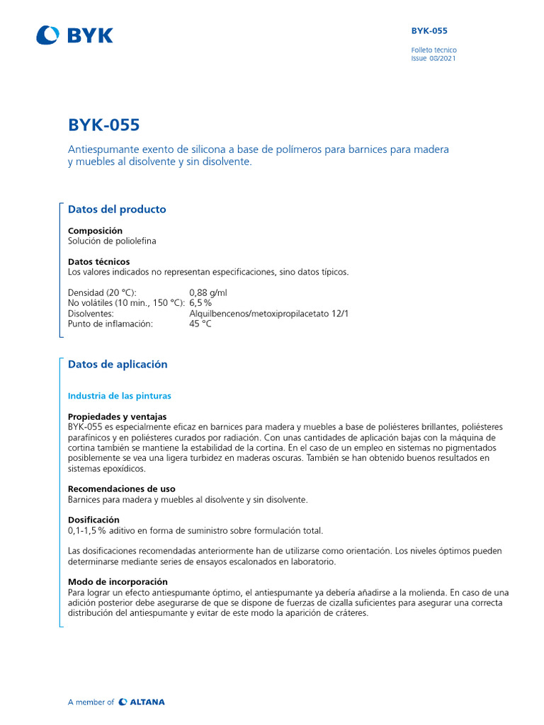 FICHA TECNICA DE BYK 055 | PDF | Materiales