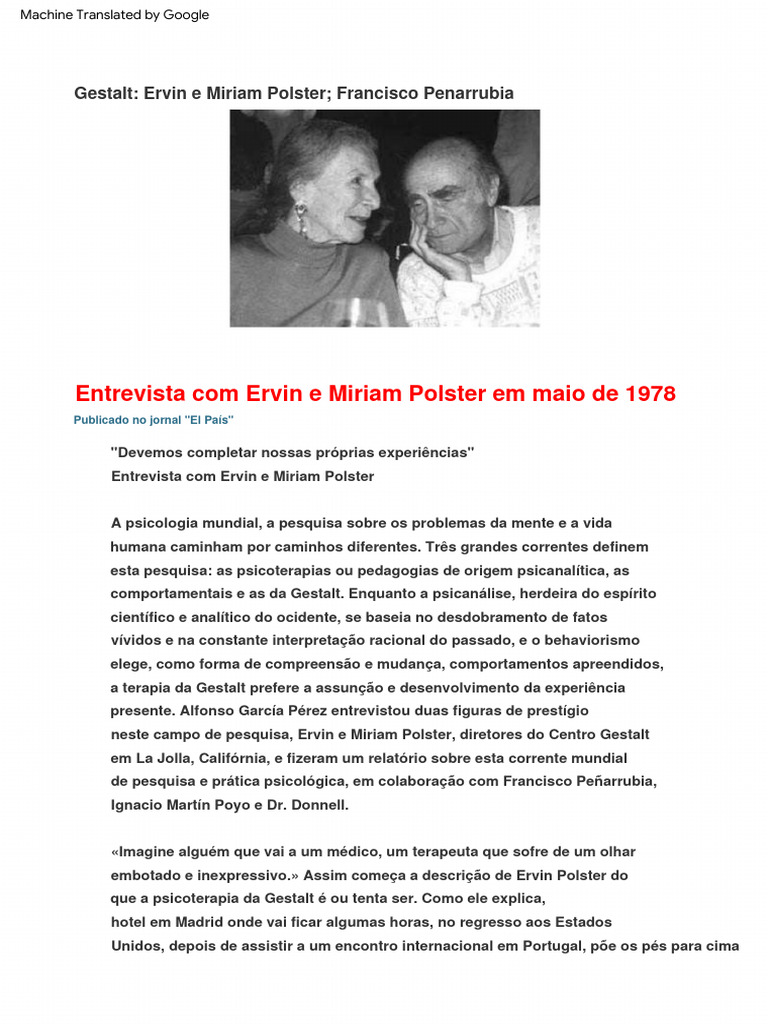 Entrevista com Ervin e Miriam Polster | PDF | Terapia Gestalt | Psicanálise