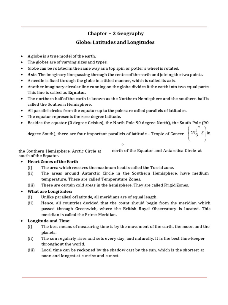 Geography Chapter02 Notes Final | Download Free PDF | Equator | Latitude