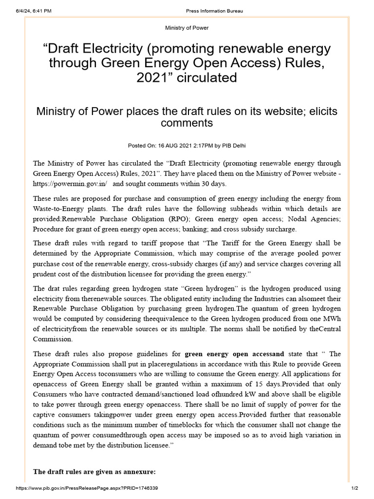 Draft Electricity Rules, 2021 | PDF | Sustainable Energy | Renewable Energy