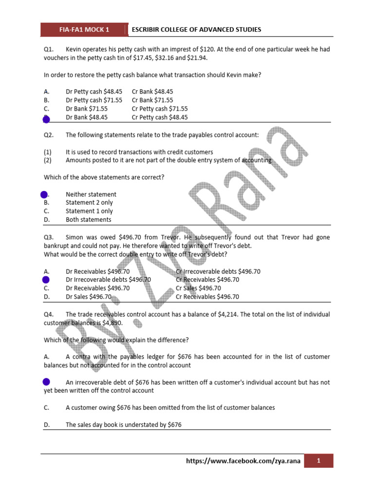 Mock 1 - Questions | PDF | Debits And Credits | Accounts Payable