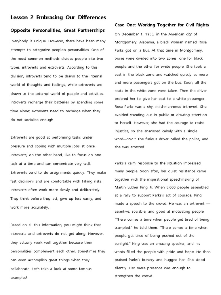 Lesson 2 Embracing Our Differences | Download Free PDF | Extraversion ...