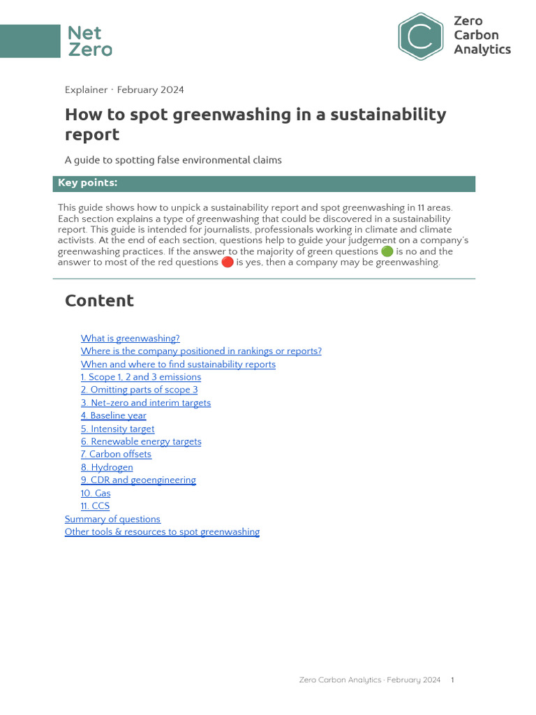 How To Spot Greenwashing in A Sustainability Report | PDF | Carbon ...